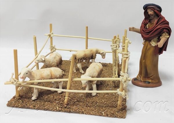 Pastor con redil de ovejas - Arte Pesebre